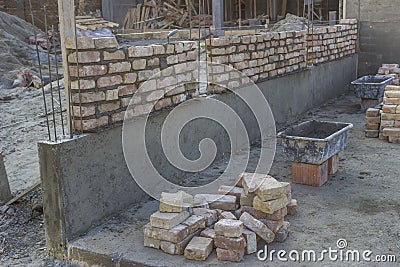 New Foundation Brick Wall, Building And Construction Concept 2 Royalty ...