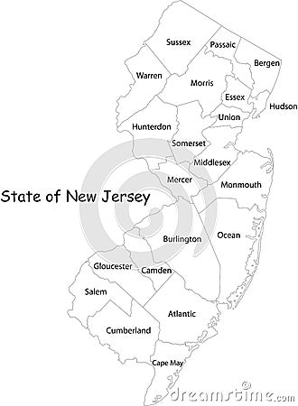 New Jersey US State Vector Map Pencil Sketch. New Jersey Outline Map ...