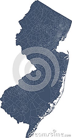 US New Jersey State Map With Census Tracts Boundaries Vector ...
