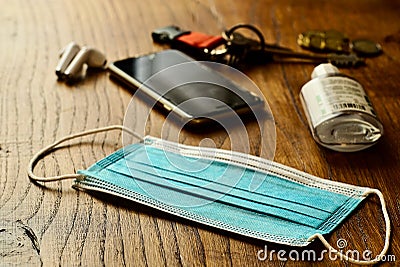 New Normal. Objects Of Everyday Life After The Coronavirus. On Wooden ...