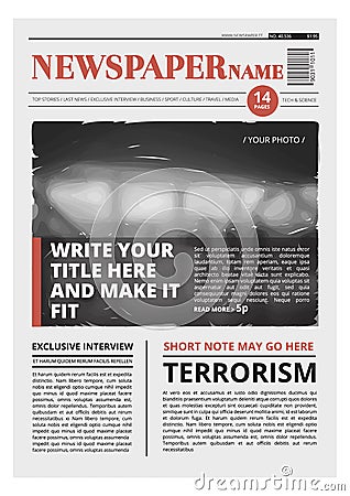 Newspaper Front Page. Text Columns Layout Template Vector Illustration ...