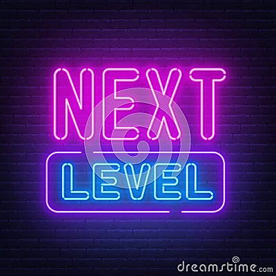 Next Level Neon Sign On Brick Wall Background. Vector Illustration ...