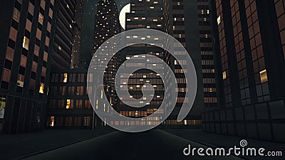 Night City Empty Street and the Moon 2 Stock Footage - Video of shot ...