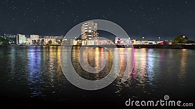 Night City Quay Seamless Loop Stock Footage - Video of illumination ...