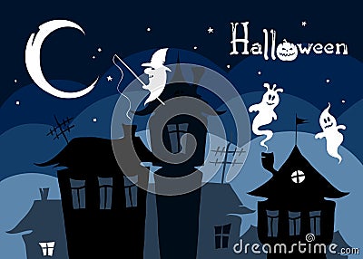Night City With Spooks Vector Illustration | CartoonDealer.com #26925808