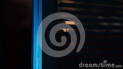 Night Lights Outside the Window. Blurred Background. Blinds Close the ...