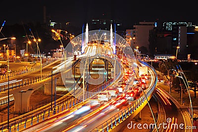 Night Traffic On Basarab Bridge, Bucharest Royalty Free Stock Photo ...