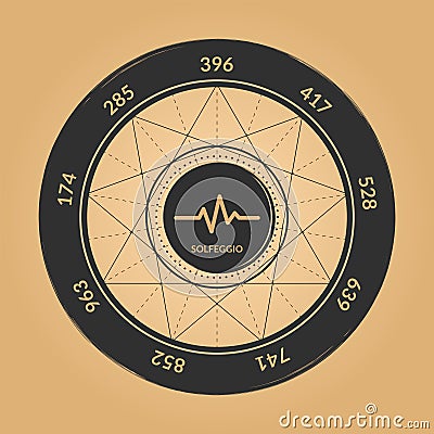 The Nine Hertz Of Solfeggio. Solfeggio Chart In Brown Background Stock ...