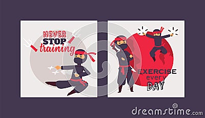 Ninja Warrior Vector Illustration. Cartoon Unbeatable Character In ...