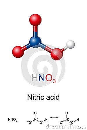 Nitric Acid, HNO3, Molecule Model And Chemical Structure Cartoon Vector ...