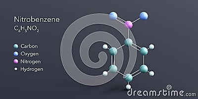 Nitrobenzene Molecule 3d Rendering, Flat Molecular Structure With ...