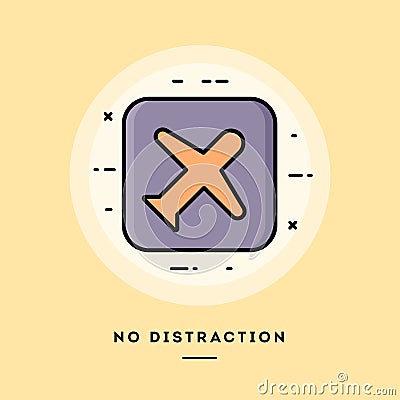 No Distraction Mode, Flat Design Thin Line Banner. Vector Illustration ...