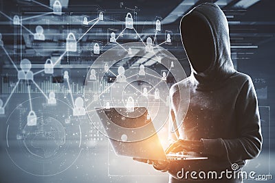 No Face Hacker With Laptop And Digital Interface Royalty-Free Stock ...