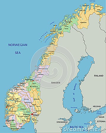 Norway - Highly Detailed Editable Political Map With Labeling. Vector ...