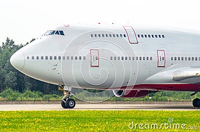 Nose Cockpit Pilot Of A Two-story Airplane On The Runway At The Airport ...