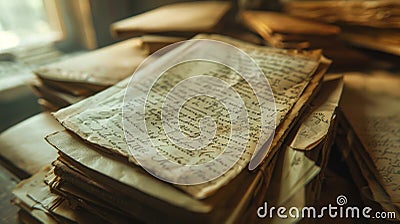 Nostalgic Pile Of Handwritten Letters With Soft Focus Blurring Stock ...