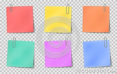 Note Sticky. Color Paper Notes Attached By Metallic Paper Clips ...