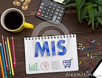 Notebook With A Notes MIS On The Office Table With Tools. Concept With ...