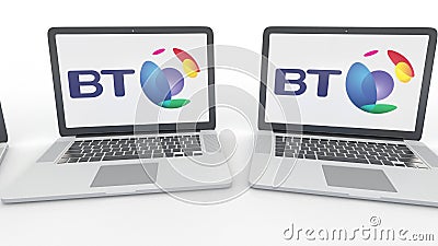 Notebooks with BT Group Logo on the Screen. Computer Technology ...