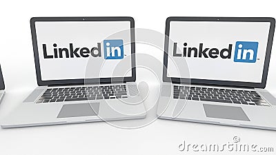 Notebooks with LinkedIn Logo on the Screen. Computer Technology ...