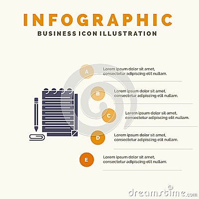 Notepad, Notebook, Pad, Novel Solid Icon Infographics 5 Steps ...