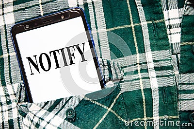 Notify Word Written On White Piece Of Paper And Yellow Background Stock ...