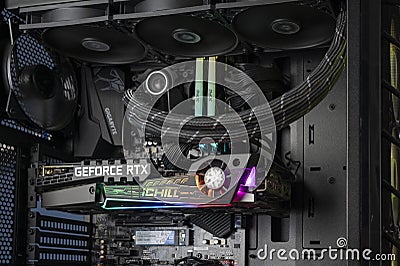 NVidia GeForce RTX 3080 Graphics Card Inside The Gaming PC Tower. GPU ...