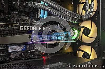 NVidia GeForce RTX 3080 Graphics Card Inside The Gaming PC Tower. GPU ...