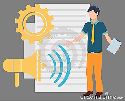 Novice Assistant With Document Megaphone Wheel Vector Illustration ...