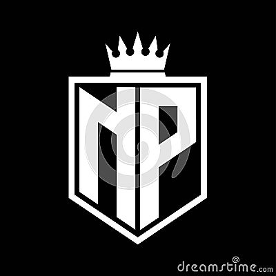 NP Logo Monogram Bold Shield Geometric Shape With Crown Outline Black ...