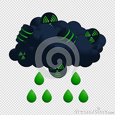 Nuclear Cloud And Rain Vector Illustrator. Radioactive Icon With Green ...