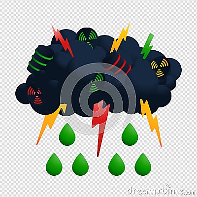 Nuclear Cloud And Rain Vector Illustrator. Radioactive Icon With Green ...