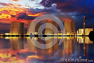 Nuclear Power Plant By Night Royalty Free Stock Images - Image: 34390559