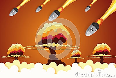 Nuclear War - Atom Bombs Falling On The City Cartoon Vector ...