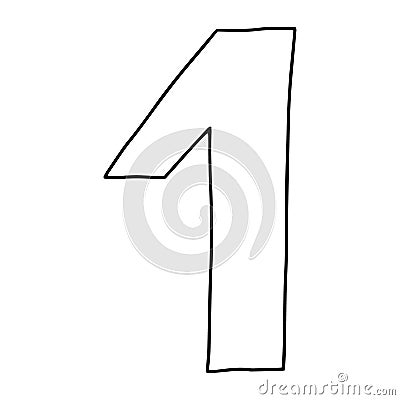 The Number 1 Drawn In The Doodle Style.Outline Drawing By Hand.Black ...