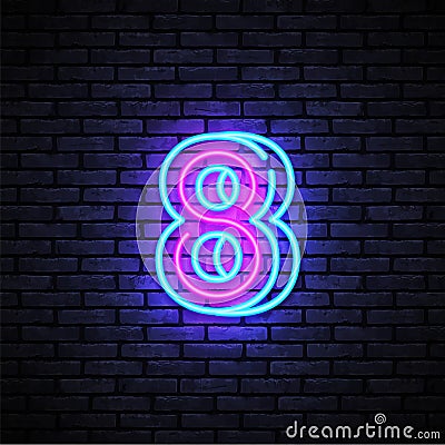 Number Eight Symbol Neon Sign Vector. Eighth, Number Eight Template ...