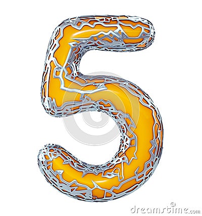 Number Five 5 Made Of Golden Shining Metallic With Yellow Paint ...