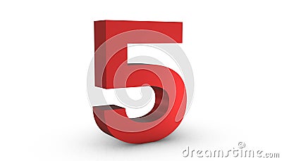 Number 5 Five Red Sign 3D Rendering Isolated On White Background ...