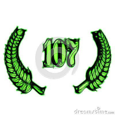 Number 107 With Laurel Wreath Or Honor Wreath As A 3D-illustration, 3D ...
