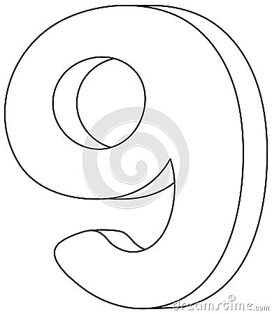 Number Nine Doodle Outline For Colouring Vector Illustration ...