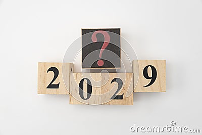 Number 2029 And Question Mark Written On Wooden Blocks Isolated On ...
