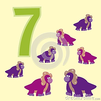 Number 7. Seven Dinosaurs (Protoceratops). Cartoon Vector ...
