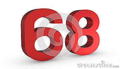 Number 68 Sixty Eight Red Sign 3D Rendering Isolated On White ...