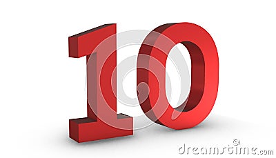 Number 10 Ten Red Sign 3D Rendering Isolated On White Background Stock ...