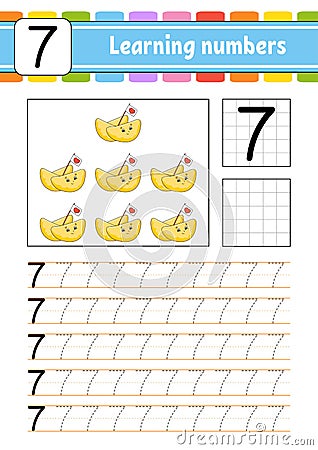 Number 7. Trace And Write. Handwriting Practice. Learning Numbers For ...