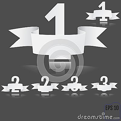 Numbers One, Two And Three Background With White Ribbon On Gray. Vector ...