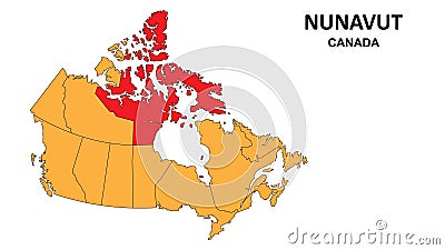 Nunavut Map Is Highlighted On The Canada Map With Detailed State And ...
