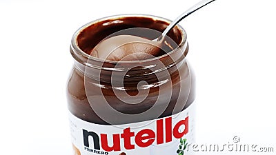 NUTELLA Jar, Hazelnut Spread with Cocoa Produced by Ferrero Stock Video ...