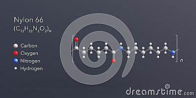 Nylon 66 Molecule 3d Rendering, Flat Molecular Structure With Chemical ...