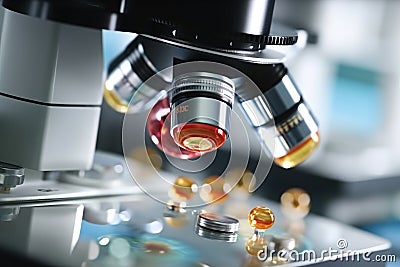 Objective Lenses Of A Microscope, Light Microscope Stage And Lenses ...
